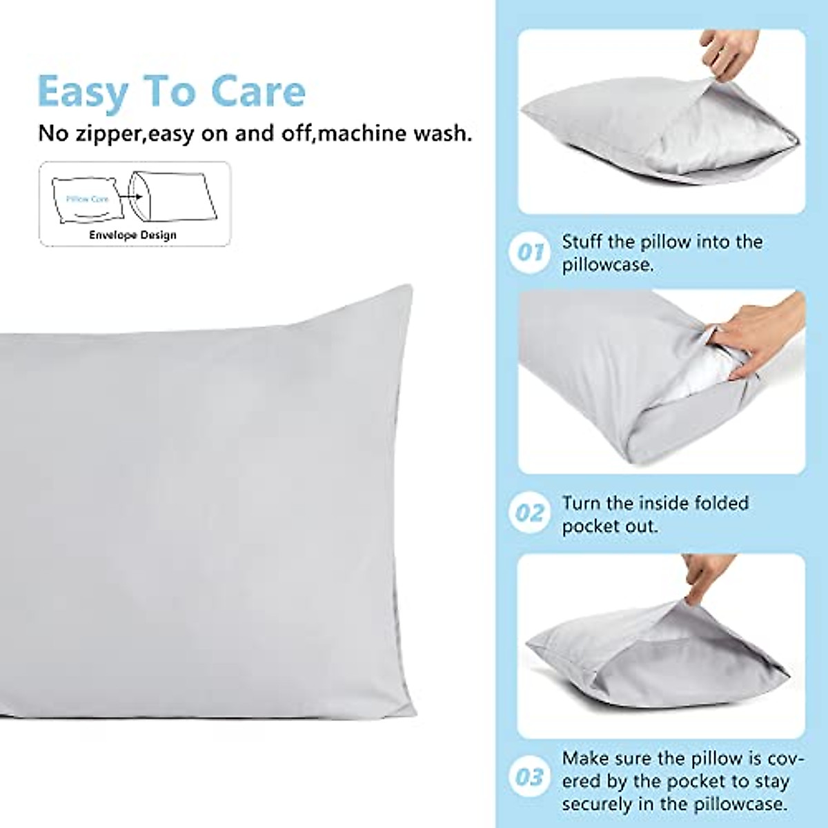 TILLYOU Toddler Pillowcase 2 Pack with Envelope Closure,13" x 18" Silky Soft Microfiber Travel Kids Pillow Cases for Boys and Girls,Gray