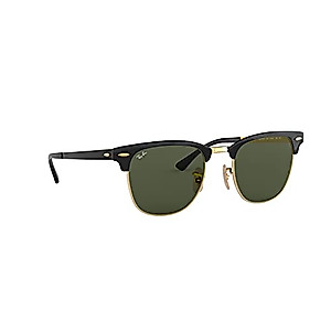 Ray-Ban RB3716 Clubmaster Metal Square Sunglasses, Black On Gold/G-15 Green, 51 mm
