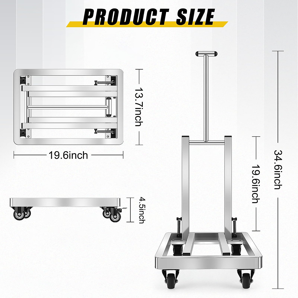GUOZIXIN Folding Stainless Steel Hand Truck, Adjustable Handle Utility Cart with 4 Wheels & 2 Lashing Straps for Moving, Travel, Shopping, Office Use, Gardening,500 LB Heavy Duty Luggage Cart