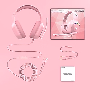 IMYB A36 Gaming Headset with Microphone for Pc, Xbox One Series X/s, Ps4, Ps5, Switch, Stereo Wired Noise Cancelling Over-Ear Headphones with Mic, RGB, for Computer, Laptop, Mac, Gamer (Pink)