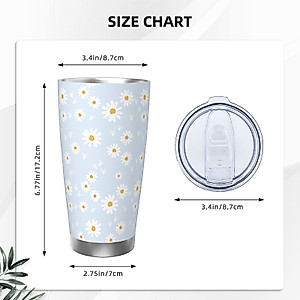 CHASOEA Daisy Flowers Tumbler 20oz Floral Stainless Steel Vacuum Insulated Tumblers with Lid and Straw Blue Travel Coffee Mug Tea Wine Cups Water Bottle Gifts for Women
