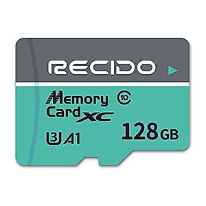 RECIDO 128GB TF Card,Mini SD Card,4K UHD,Full HD,U3,Class10,A1,High Speed Transfer TF Memory Card for Dash Cams,Phone,Drone,Tablet and PC
