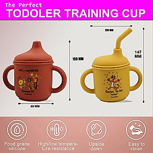 Teleiotes® 2 Pcs Silicone Sippy Cup for Toddler,Transition Straw Cups for baby 6 months +,Training Sippy Cups for Babies with Two Handles,Dishwasher & Microwave Safe,BPA Free 5oz