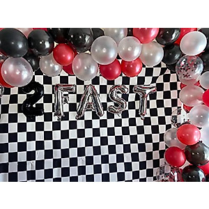 8x6FT Cosplay Party Banner Checkered Flag Photography Backdrop White and Black Racing Checker Texture Grid Birthday Chess Board Photo Background Decor Photo Booth Studio Props