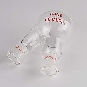 StonyLab Glass 50ml Heavy Wall 2 Neck Round Bottom Flask RBF, with 19/22 Center and Side Standard Taper Outer Joint - 50mL