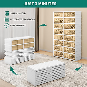 YITAHOME 8 Tiers-32 Pairs Easy Assembly Shoe Rack with Magnetic Doors, Foldable Shoe Storage Boxes for Closet, Collapsible Shoe Cabinet Sneaker Organizer for Entryway, Living Room, Closet (White)