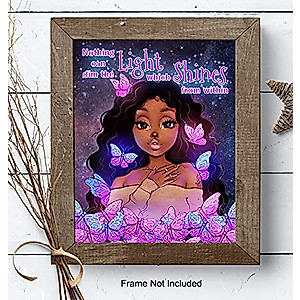 African American Girls Wall Art - Black Art - Little Girls Bedroom Decor - Teen Room - Inspirational Positive Quotes Wall Decor - Motivational Poster - Uplifting Encouragement Daughter Gifts for Women