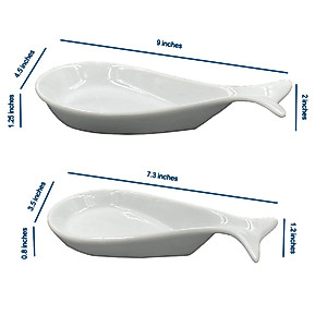 Fish Spoon Rest Ceramic for Kitchen Set of 2, White