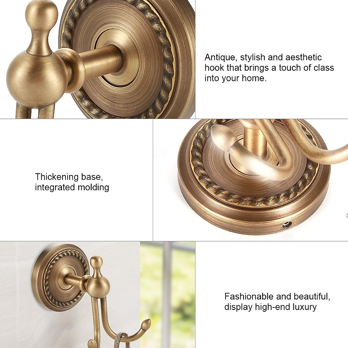 Brass Towel Hooks, Antique Robe Hooks Wall Mounted Double Coat Hook Bathroom Towel Hook Antique Brass Towel Hook for Bathroom, Hotel, Home