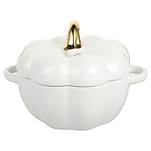 Hemoton Pumpkin Serving Bowl Ceramic Pumpkin Soup Bowl for Halloween, 450ML (15oz) Pumpkin Soup Bowl Dish, Soup Bowl with Lid (White) Ceramic Canister Ceramic Soup Bowl