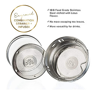 The Lotus Glass Tea Tumbler with Strainer & Infuser Basket for Loose Leaf Tea. Leak-Proof Lid. BPA Free. Double-Walled Glass Travel Tea Cup. 15 ounces