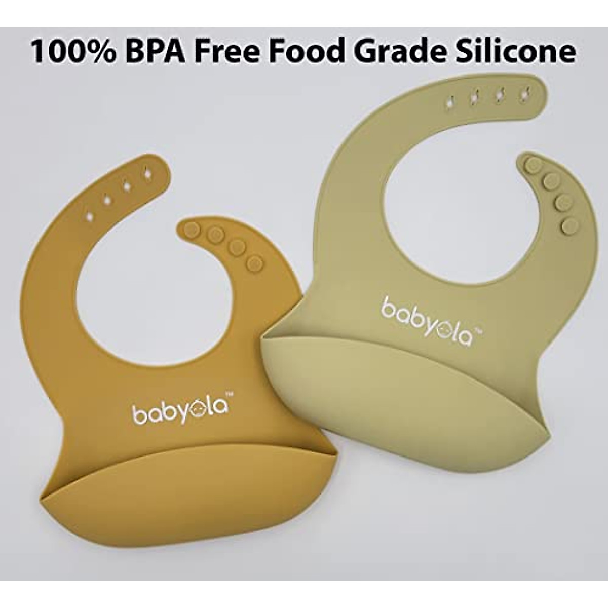 Silicone Baby Bibs with Spill Catcher, Set of 2, Adjustable Waterproof & BPA Free, For Boys And Girls, Babies & Toddlers, Pastel Orange & Yellow