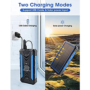 Solar Power Bank 36000mAh, Qi Wireless Charger, DJROLL Portable Solar Charger with Dual USB & Type-C Port 5V/3A Output, IP66 Waterproof Powerbank, Flashlights Cell Phone Charger for Camping Outdoor