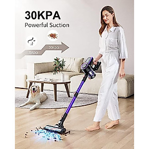 WLUPEL Cordless Vacuum Cleaner, 400W Stick Vacuum Cleaner with 30KPA Powerful Suction, Lightweight Handheld Vacuum LED Display for Carpet and Floor, Pet Hair (Hero 8-Purple)