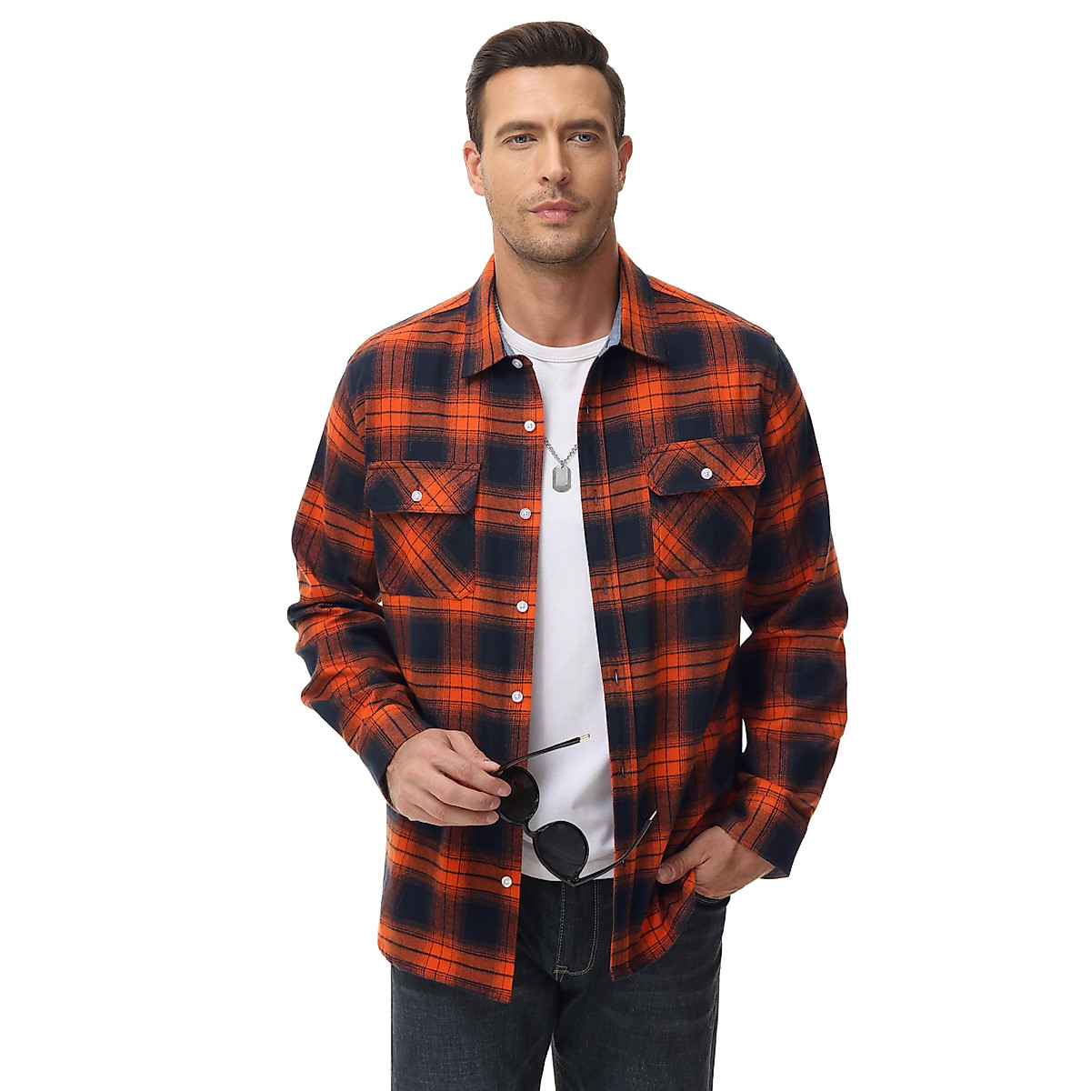 MAGCOMSEN Men's Button Down Long Sleeve Shirts Flannel Shirts Plaid Shirts Casual Shirts Classic Shirts,Orange M