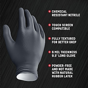 Venom Steel Premium Industrial Black Nitrile Gloves, One Size Fits Most, (Pack of 50)