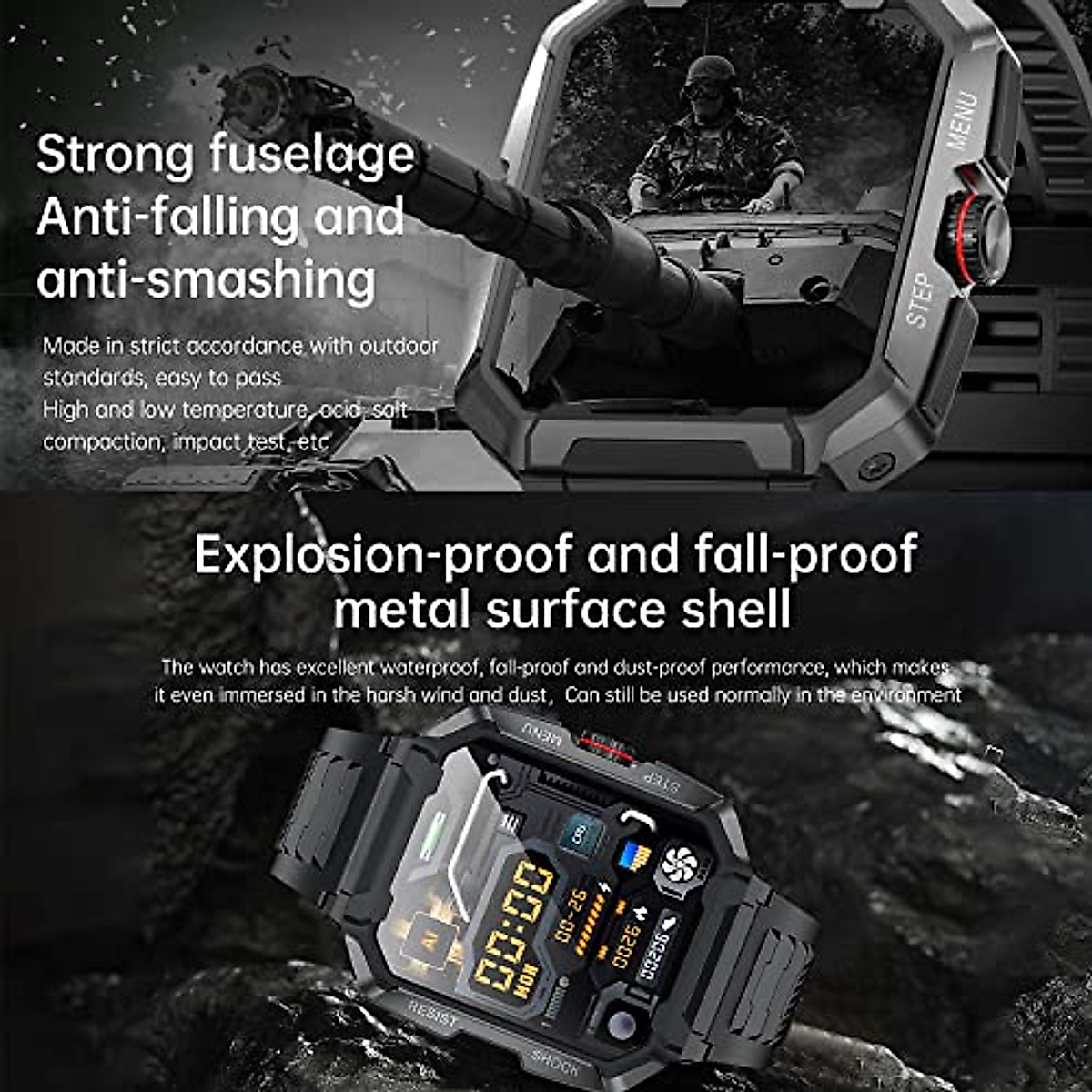 Military Smart Watches for Men, 5ATM Waterproof Rugged Grade Bluetooth Call(Answer/Dial Calls), Health Tracker for Android Phones and iPhone Compatible, 1.85" Heart Rate/Blood Pressure Watch (Black)