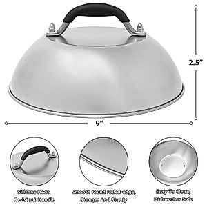 HULISEN Cheese Melting Dome & Smashed Burger Press, 6.2" Grill Press with 9" Basting Cover, Stainless Steel Burger Smasher, Griddle Accessories Kit for Flat Top Grill Cooking Indoor/Outdoor