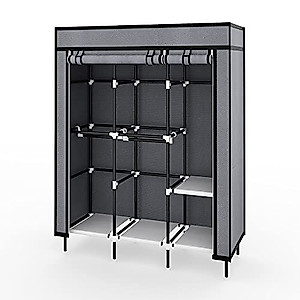 VIZUN Portable Clothes Closet, Wardrobe Storage Closet Organizer with 5 Hanging Rack, Easy to Assemble (Gray)