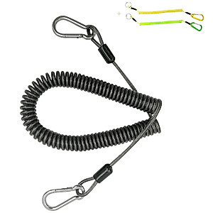 10ft-150LB Retractable Fishing Coiled Lanyard Stainless Steel Inside Heavy Duty Fishing Safety Rope Rod Leash Extension Cord Tether for Deep Sea Fishing Tools Rod Kayak Paddles