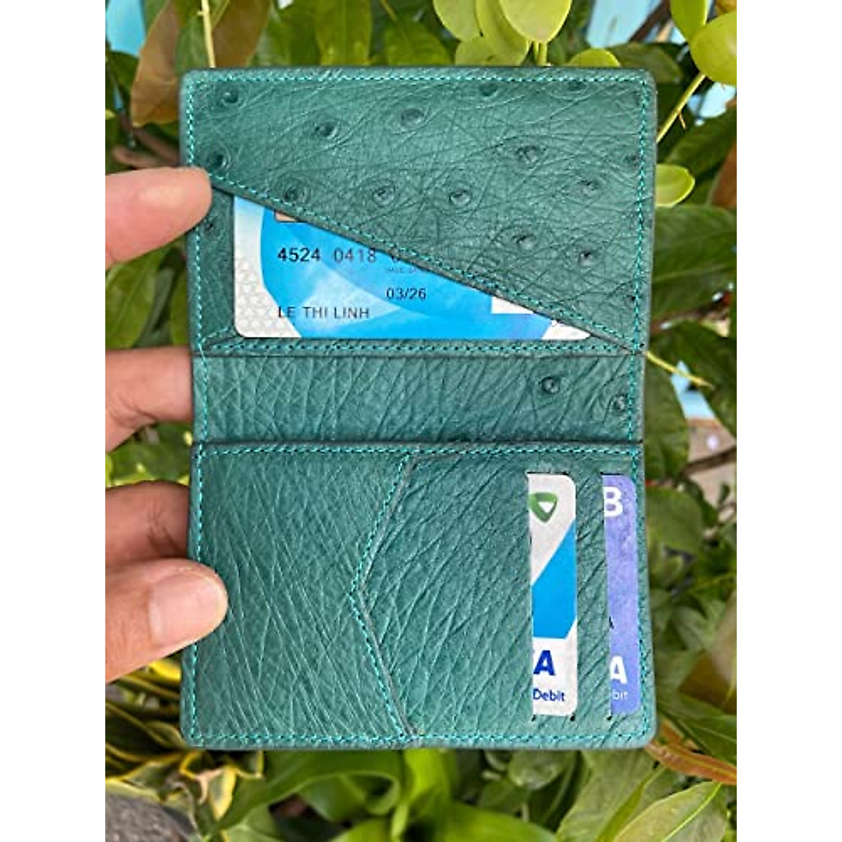 Doubleside Green Body Ostrich leather skin Credit Cardholder, leather credit cardcase, leather creditcard cover