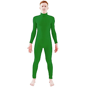 Ensnovo Adult Spandex Turtleneck Long Sleeve One Piece Unitard Bodysuit Dancewear Green, XL