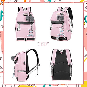 Lmeison Backpack for Girls Kids Schoolbag Children Bookbag Women Casual Daypack Teenage Girls' Backpack Middle School Students Bookbag Outdoor Daypack with USB Charge Port, Pink