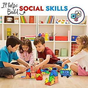 Smart Uses 100pc Magnetic Tiles for Kids Ages 4-8, Educational 3D Magnetic Building Blocks for Kids and Toddlers 1-3, Magnetic Toys with Different Shapes, Colors for Creativity and Imagination.