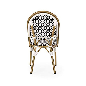 Christopher Knight Home Anastasia Outdoor French Bistro Chair (Set of 2), Black + White + Bamboo Print Finish
