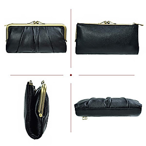 EASTNIGHTS Rfid Blocking Wallets for Women Leather Clutch Wallet Bifold Credit Card Holder Ladies Coin Purse With Zipper and Kiss Lock (black)