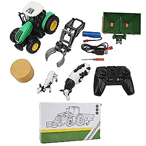 DAUZ RC Farm Tractor Toy, 4CH Nonslip 3 in 1 1:24 RC Tractor Toy Set for Gift (Green)