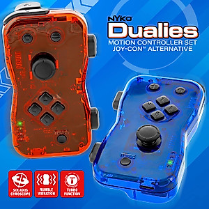 Nyko Dualies Controller Set for Nintendo Switch - Red/Blue: Comfortable, Responsive, and Precise Wireless Gaming with Motion Control, USB C Charge Cable. Joycon Alternative