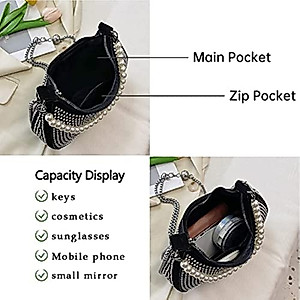 Pearl Purse for Women Sparkle Rhinestone Pearl Bag Evening Handbag Crossbody Bags Bling Shoulder Bags Tote Bag (Black)