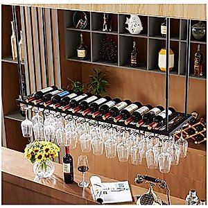 Inverted Retro Wine Glass Stylish Simplicity Wine Rack Simple Home Creative Display Wine Glass Bracket Bar Restaurant Kitchen Adjustable Height Floating Wine Rack (Golden 120 * 35Cm), PIBM, Black,