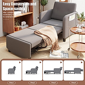 Yeyawomy Convertible Chair Bed, 88" Extra Long 4 in 1 Sofa Cama Chair Bed, Upgraded 3-in-1 to 4-in-1 Pull Out Chair & Single Sofa Bed for Adult with Pillows, Storage Basket