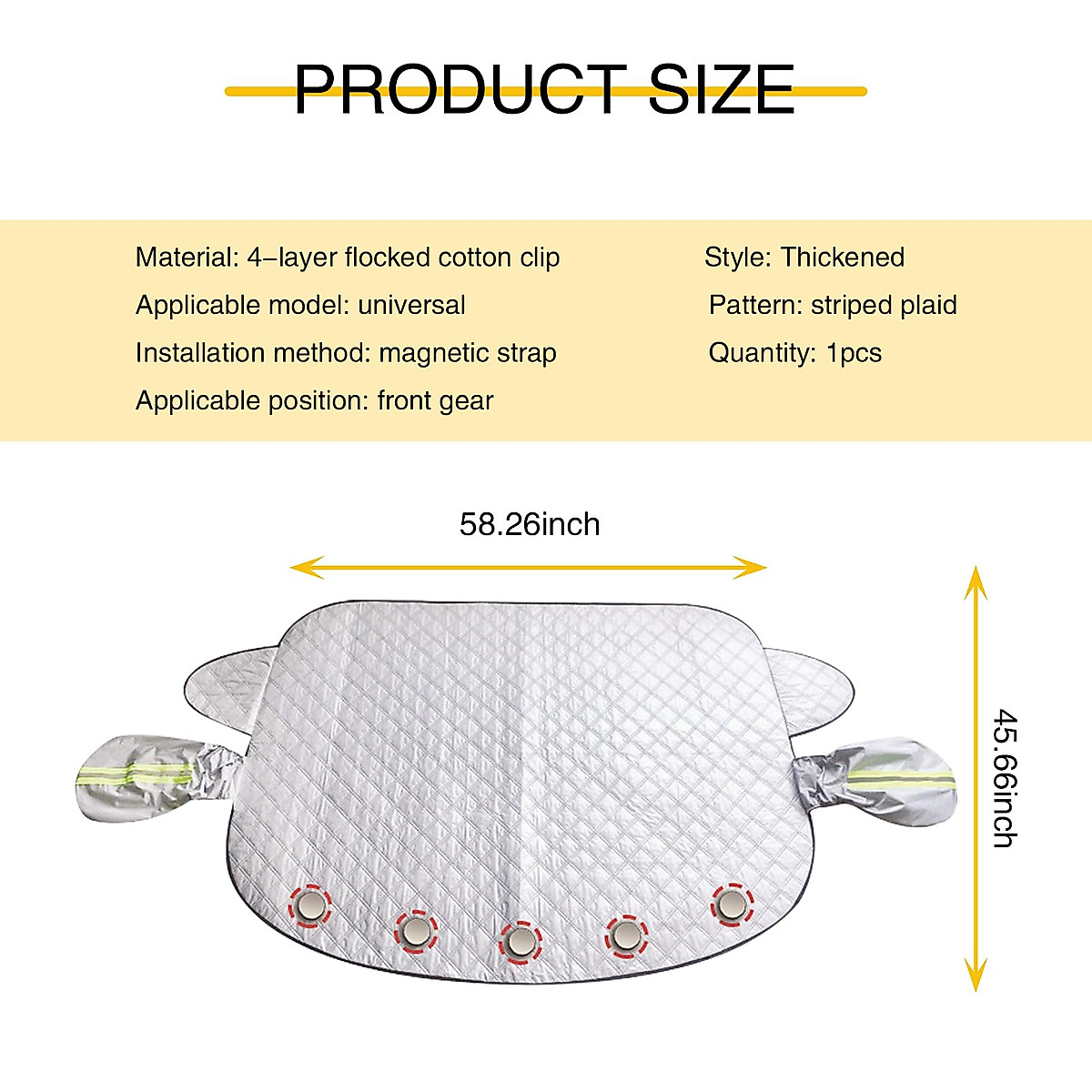 Dewkou 1 PC Car Windshield Sunshade, 61.8" x 49.6" Thickened Ice and Snow Frost Protection Cover, Anti-UV Insulation with Rearview Mirror Safety Glow Strip, Universal Accessories for Cars (Silver)