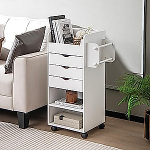 Giantex Craft Storage Cart - Utility Organizer Cart with 3 Drawers, 3 Shelves, 3 Slotted Compartments, 2 Rolling Rods, Crafting Sewing Cabinet on Wheels for Wrapping Paper Scrapbook Ribbon (White)