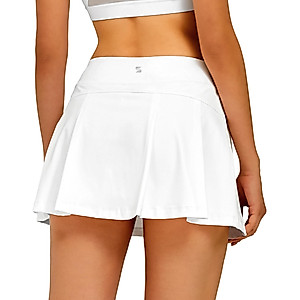 Stelle Women Tennis Skirt Golf Skorts Athletic High Waisted with Pockets Inner Shorts Sport Workout Pleated Pickleball(White-Nylon,S)