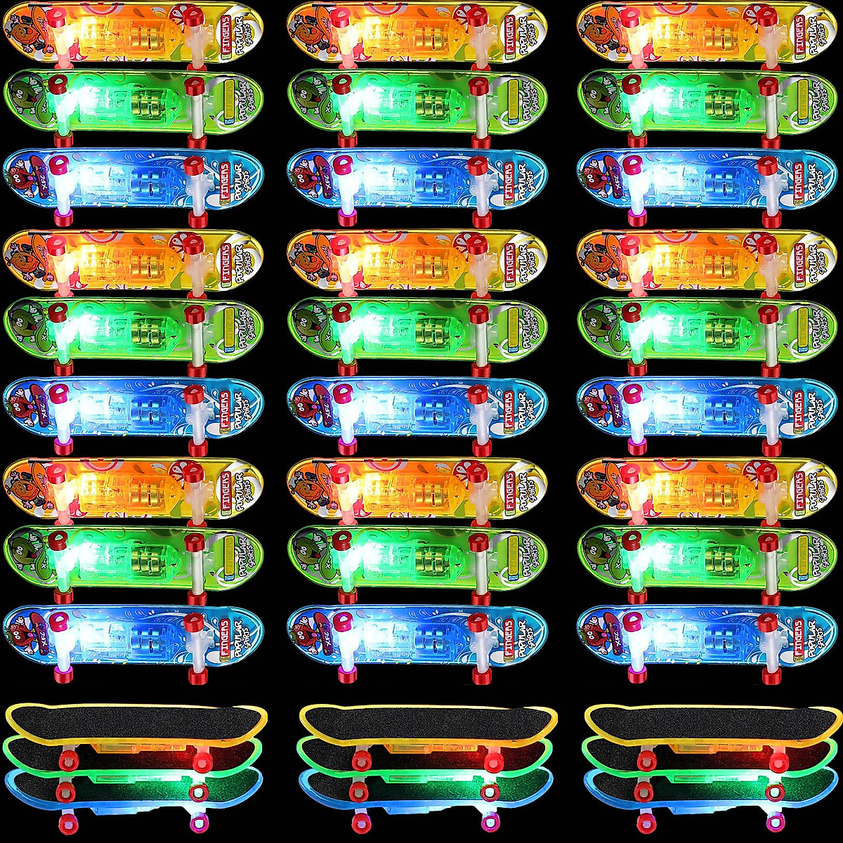 Sotiff 33 Pcs Light up Mini Finger Skateboard Toys Set, LED Finger Skateboards for Kids Hand Skateboard Toys Fingerboard Tiny Skateboards for Fingers Creative Fingertips Movement for Party(Classic)
