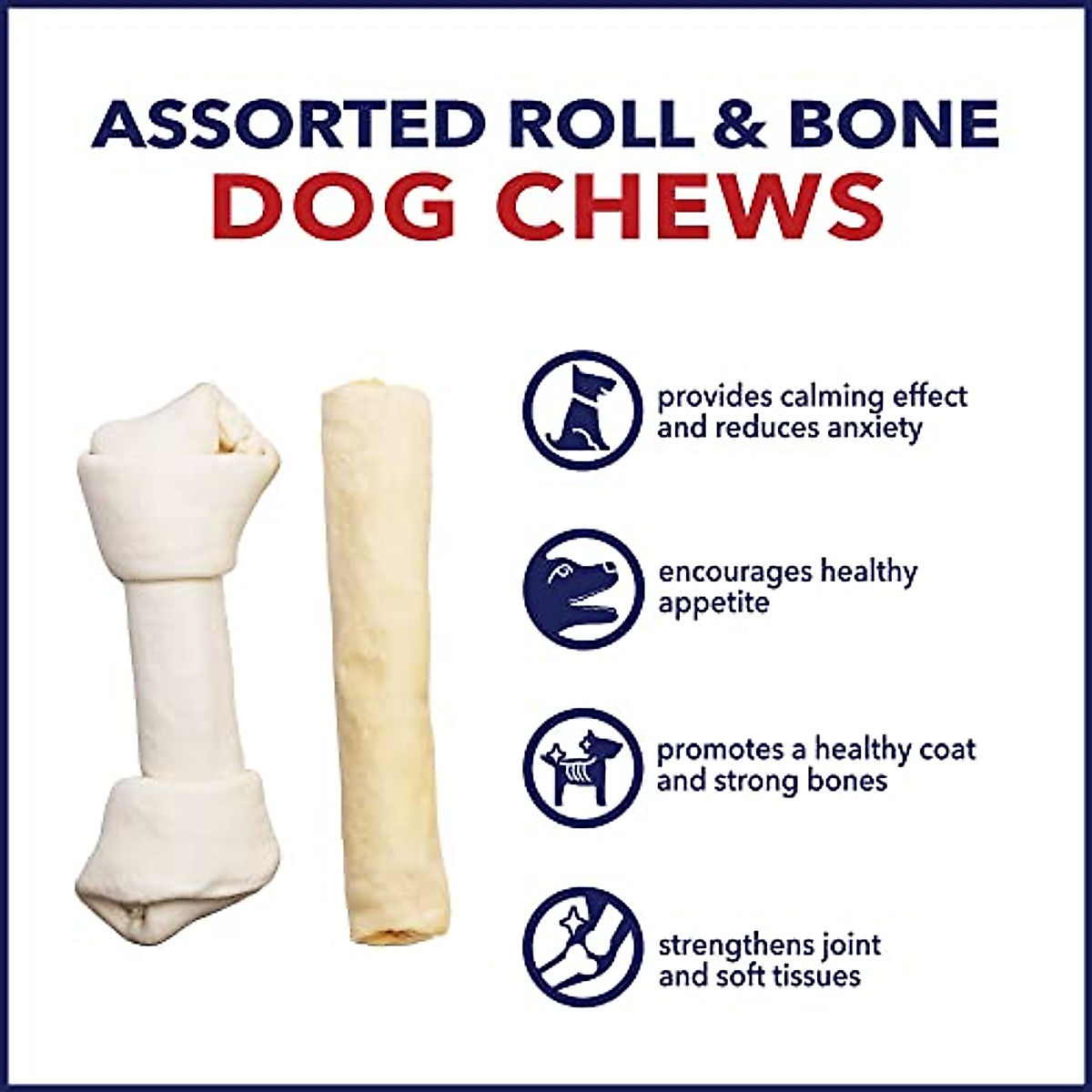 Pet Factory 100% Made in USA Beefhide 8-9" Assorted (Bones & Rolls) Dog Chew Treats - Natural Flavor, 6 Count/1 Pack