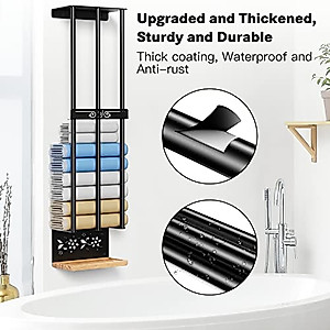 Wall Towel Rack for Rolled Towels, POKIPO 3 Bar Bathroom Towel Storage with Wooden Pallet, Towel Holder for Small Bathroom Wall Mounted, Towel Shelf Organizer for Washcloths, Large Towels, Blanket