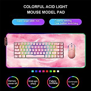 Mouse Pads LED RGB Large Pink Cloud Mousepads XXL Desk Gaming Mouse Mat Smooth Surface Computer Mat Overlock Edge Keyboard Pad 30X80Cm/L