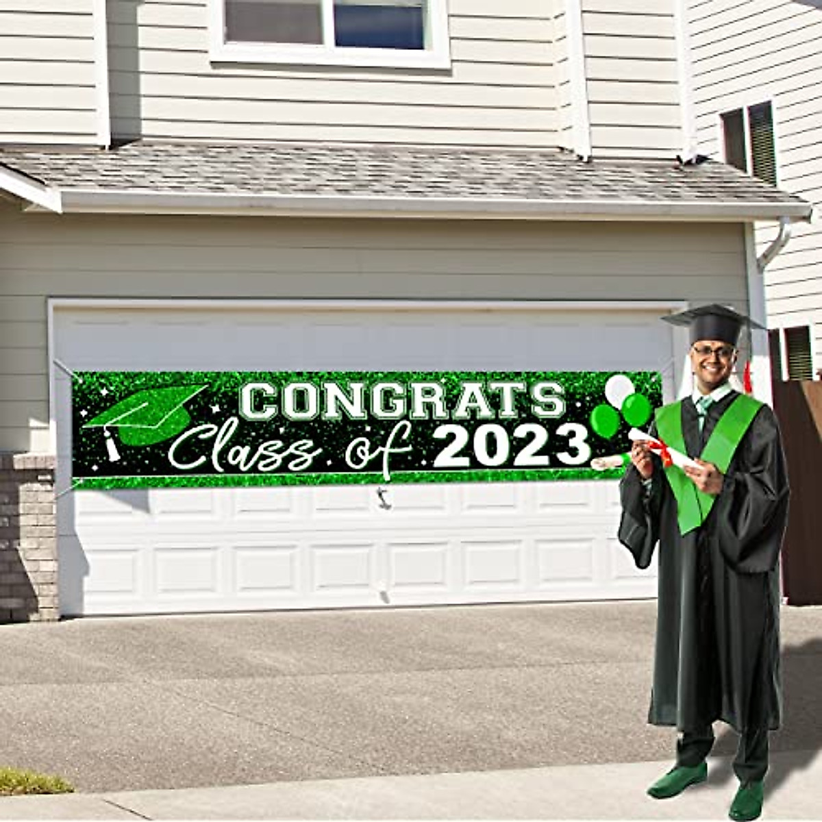 Large Class of 2023 Banner Green Congrats Grad Banner Backdrop Graduation 2023 Yard Sign for Graduation Party Supplies Graduation Decorations 2023 (Green)