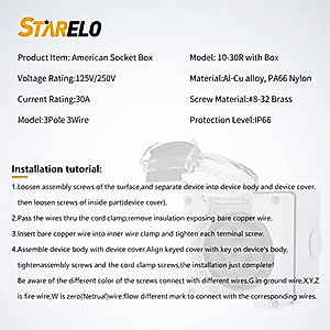 STARELO 30Amp Power Outlet Box,NEMA 10-30R Receptacle 125/250Volt,Outdoor dustproof and Weatherproof.No Grounding, Outlet for Electric Dryers, Heavy Duty Industrial Grade Power Receptacle.ETL Listed.