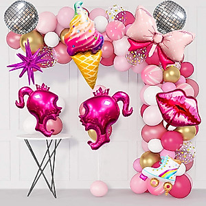 130Pcs Hot Pink Girls Balloons Garland Arch Kit Birthday Party Supplies, Pink Princess Party Theme Decoration, Suitable for Barbie Theme Party Girls Birthday Balloon Set