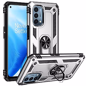 Military Grade Drop Impact for Oneplus Nord N200 5G Case Oneplus Nord N200 Case 360 Metal Rotating Ring Kickstand Holder Armor Heavy Duty Shockproof Case for Oneplus Nord N200 5G Phone Case (Silver)
