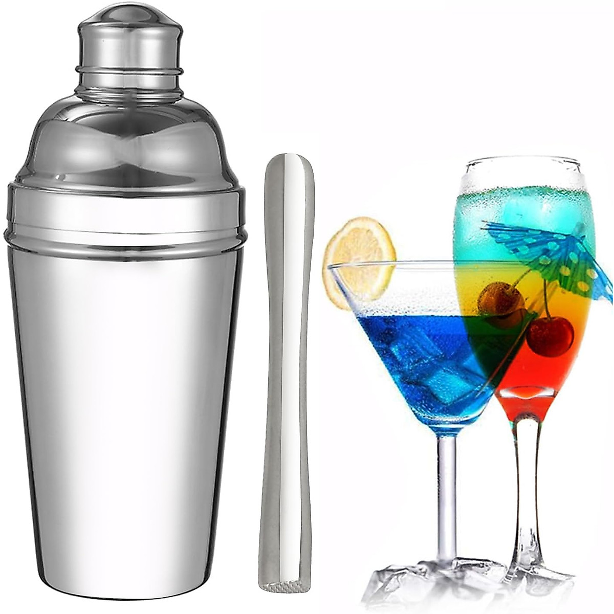 Cocktail Shaker, 60oz Martini Shaker,Drink Shaker Built-in Strainer,1.8L Stainless Steel Large Drink Shaker with Strainer for Bartending Bartender Shaker Margarita Mixer