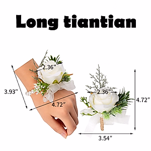 Long tiantian Prom Corsage Wristlet Band Corsage Wristlet and Boutonniere Set pearl Corsage Wristlet for White Wedding Flowers Accessories Prom Suit Decorations