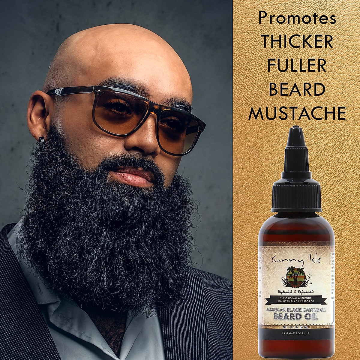Sunny Isle Jamaican Black Castor Oil Beard Oil 2oz | Conditioning Growth Oil for Thicker Facial Hair | Softens, Strengthens Beards & Mustaches | Hydrates Skin