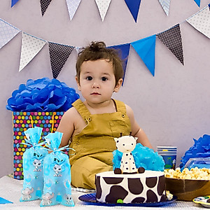 Outus 100 Pieces Elephant Cellophane Bags Cute Elephant Treat Bags with a Roll of Ribbon for Chocolate Candy Snacks Cookies Baby Shower Elephant Themed Party Supplies, It's a Boy